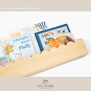 Oscar Bee Scalloped Shelf 34-Inch Preassembled Kids Bookshelf - Book Shelf for Kids Rooms - Nursery Bookshelf Decor - Montessori Bookshelf - Natural Wood Floating Shelves Baby Bookshelf