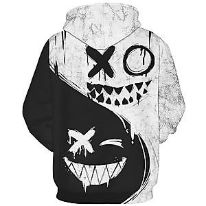 Chaos World Men's Novelty Hoodie Long Sleeves 3D Funny Graphic Print Sweatshirt Pullover(X-Large,2 Black White)