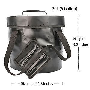 BANCHELLE Collapsible Camping Bucket with Lid 5 Gallon for Traveling Fishing Gardening (Black, 20L)
