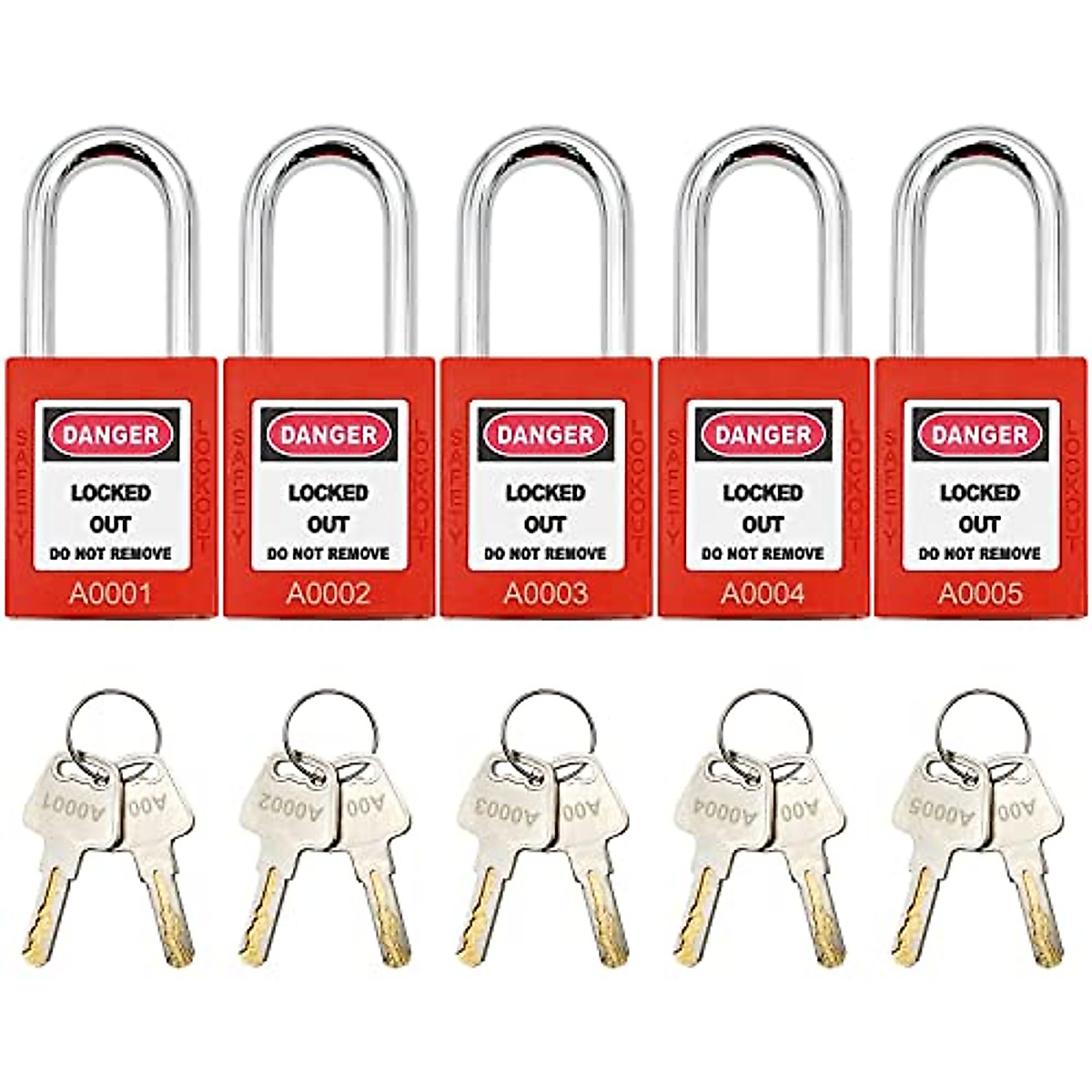 SAFBY 10 Keyed Different Lockout Tagout Lock - Loto Safe Padlocks for Lock Out Tag Out Stations and Devices (Red, Key Different)