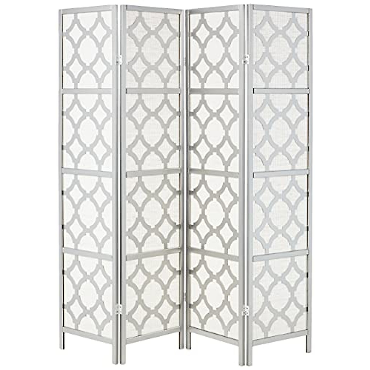 Roundhill Furniture Quarterfoil Infused Diamond Design 4-Panel Room Divider, Silver