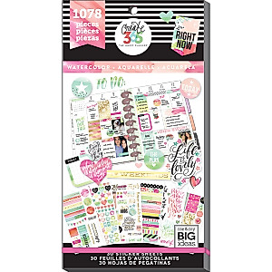 me & my BIG ideas Sticker Value Pack - The Happy Planner Scrapbooking Supplies - Watercolor Theme - Multi-Color & Gold Foil - Great for Projects, Scrapbooks & Albums - 30 Sheets, 1078 Stickers Total