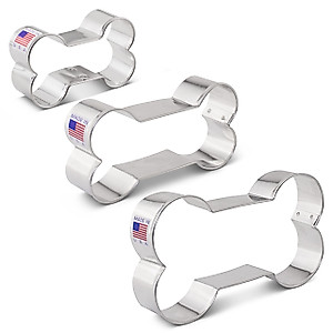 Dog Bone Cookie Cutters 3-Pc. Set Made in the USA by Ann Clark, 2.5", 4", 5" Treat Shapes