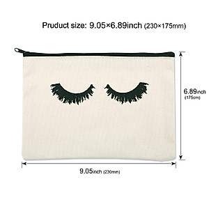 PHOGARY 6PCS Canvas Makeup Pouch, Cosmetic Bag Bulk Travel Make Up Pouch Toiletry Case with Zippered Pocket for Women (Eyelash Pattern) Cream