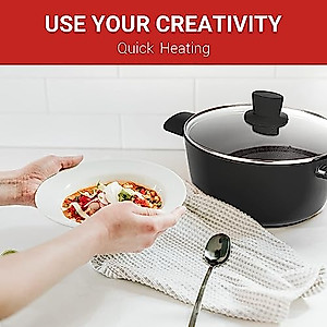 SAKUCHI Nonstick Stock Pot with Lid (Black, 2.5 Quart Soup Pot) Soup Pot Casserole Dish Cookware PFOA Free