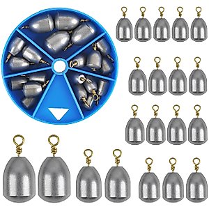 Fishing Weights Sinkers Assortment, Iron Fishing Sinkers and Weights Bass Casting Weight Sinkers Bell Sinkers with Ring Teardrop Weights for Saltwater Freshwater Steelhead Fishing (20pcs)