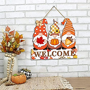 Fall Welcome Door Sign Decor, Gnomes Fall Hanging Sign Thanksgiving Wooden Signs Decorative Wall Plaque, Rustic Front Door Yard Farmhouse Home Autumn Harvest Decorations