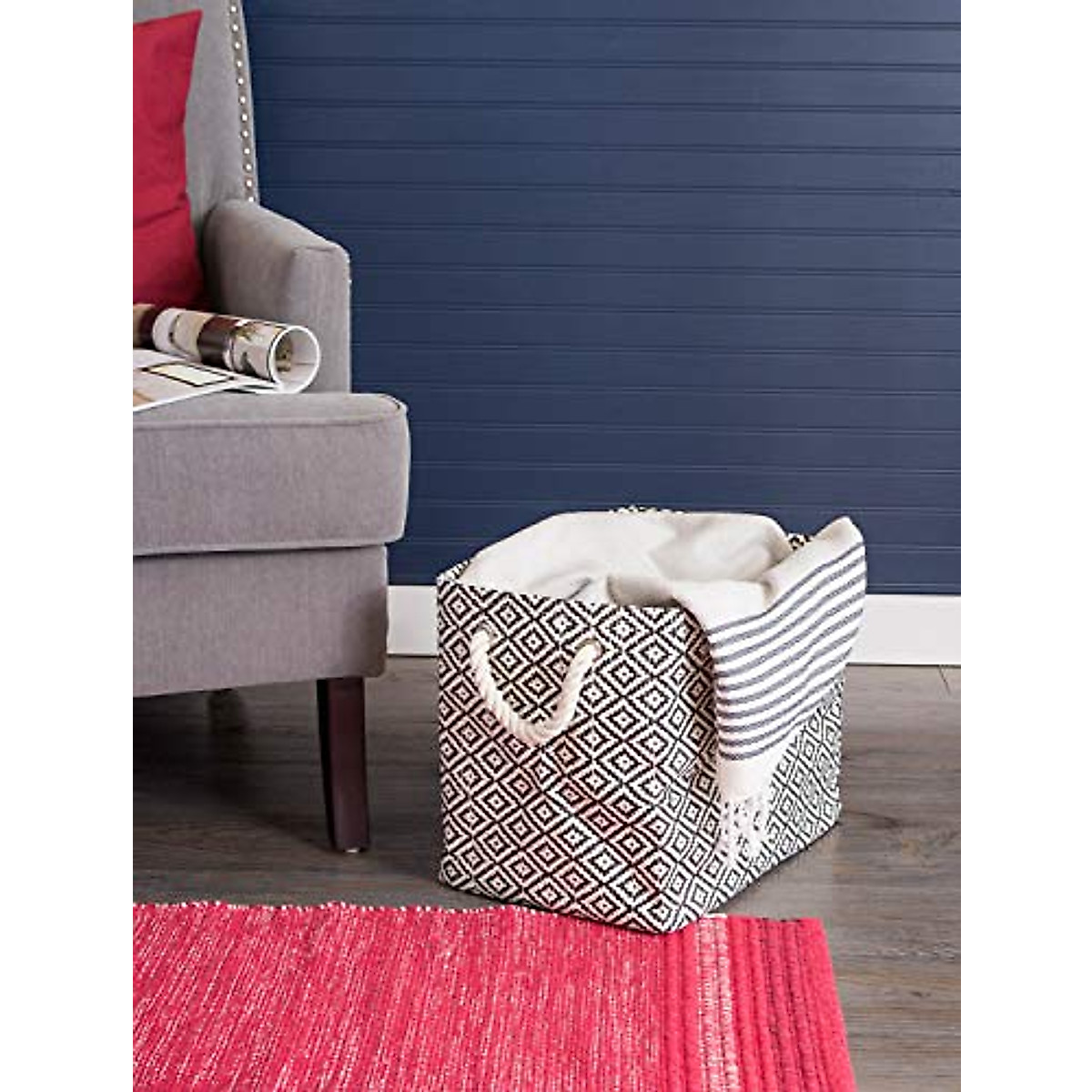 DII Woven Paper Storage Bin, Geo Diamond, Black, Medium Rectangle