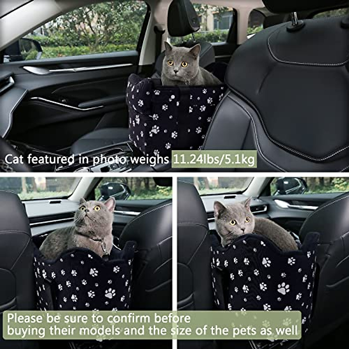 Cullaby Small Dog Car Seat Center Console for Small Dogs Under 15 lbs, Dog Booster Car Seat, Safe and Comfortable Pet Car Seat Puppy (Black)