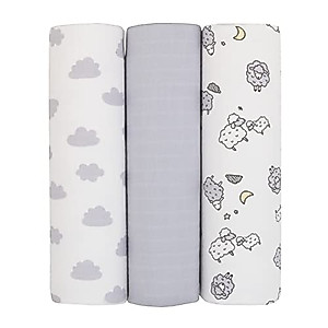 Carter's Sleepy Sheep White and Gray Cloud Lamb 100% Cotton 44' x 44" 3 Pack Muslin Swaddle Blanket