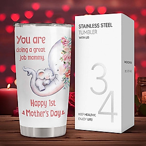 34HD Elephant Mom Tumbler 20oz, Stainless Steel Vacuum Insulated First Mothers Day Mug with Lid, Elephant Gifts for First Time, New, Expecting Mommy, Mother and Child Gifts