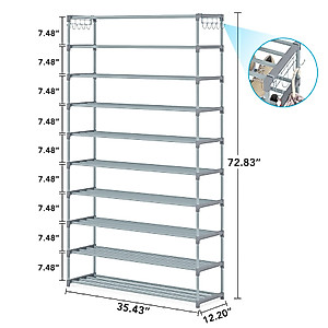 Tribesigns 10 Tiers Shoe Rack Shoe Shelf Large Capacity Shoe Organizer Tall Shoe Storage for Closet Entryway, Space Saving Shoe Tower for Living Room Hallway