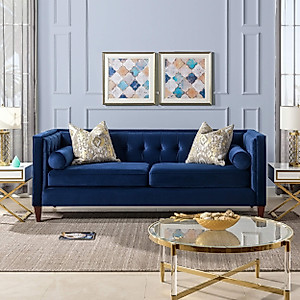Jennifer Taylor Home Kinsley 84" Modern Tuxedo Tufted Sofa, Navy Blue Velvet