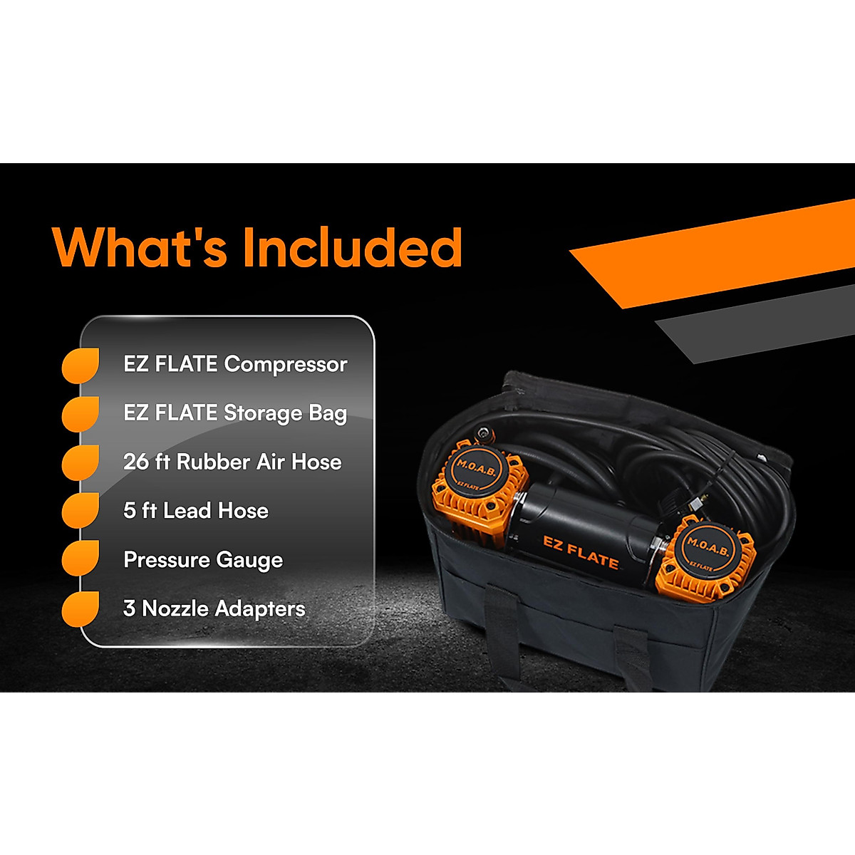 EZ FLATE M.O.A.B. Dual Air Compressor for 4x4 Offroad Vehicles, Fast Inflation, 12V Power, Easy to Use, Storage Bag