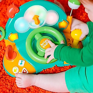 Bright Starts Lights and Colors Driver Toy Steering Wheel with Car Sounds for Pretend Play - Green, 6 Months and up