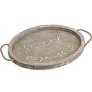 COLLECTIVE HOME - Ottoman Tray with Handles Vintage Wooden Decorative Tray Rustic Serving Trays for Coffee Table Oval Food Trays for Living Room Bedroom, Home Sweet Home, 16.5"×11.5"