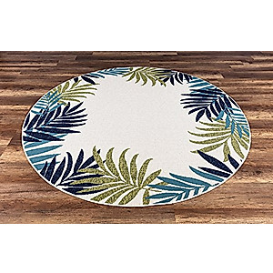 GAD Premium Indoor/Outdoor Patio Tropical Area Rug - Beige, Tan & Green Leaf Rug - Inside/Outside Stain & Fade Resistant Rug for The Porch, High Traffic Deck or Lanai (6'7" Round)