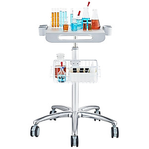 VEVOR Medical Cart Mobile Trolley Cart with Wheels 29.5"-41.3" Height Adjustable Stainless Steel Dental Cart Rolling Desktop Lab Cart with 16.5"× 15.7" Large Tabletop