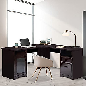 GOOD & GRACIOUS L-Shaped Desk, Home Office Corner Computer Desk with Storage Cabinet, USB Power for Modern Gaming Workstation Study File Drawer and Extra Features, Dark Brown (JHLDSK02S-1-3p)