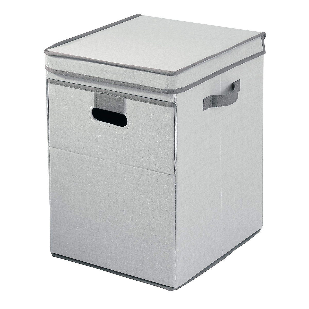 iDesign Emmy Fabric Storage Bin with Lid and Opening Front, Basket Container with Dual Side Handles for Closet, Bedroom, Toys, Nursery - Gray