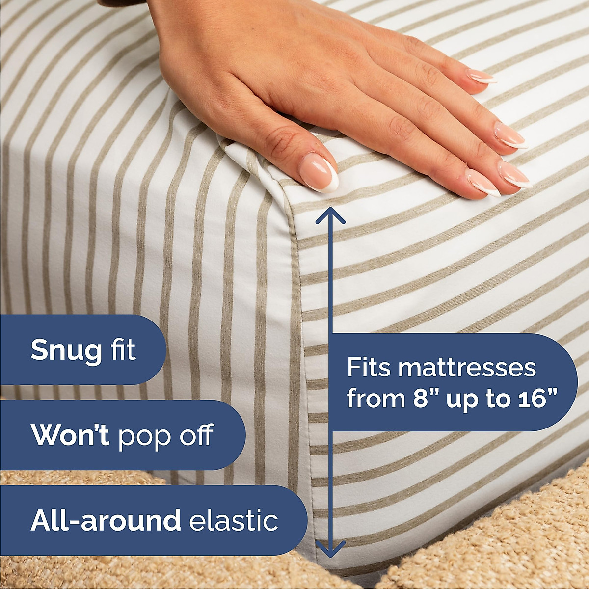 Queen Size 4 Piece Sheet Set - Comfy Breathable & Cooling Bed Sheets Set - Hotel Luxury Bedding for Women, Men, Kids & Teens - Deep Pockets, Easy-Fit, Soft & Wrinkle Free - Oeko-Tex - Beige Stripes