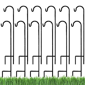 Ashman Shepherd's Hooks 35 Inch (12 Pack), Black, Made of Premium Metal for Hanging Solar Lights, Bird Feeders, Mason Jars, Christmas Lights, Lanterns, Garden Stakes and Wedding Décor.