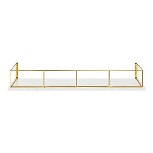 Kate and Laurel Benbrook Wood Shelf, 24" x 8", White and Gold, Modern Glam Storage Shelf