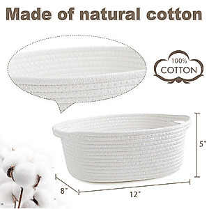 Bufims Small Woven Basket with Ribbons and Bags Durable Basket for Gifting Cute Gifts Basket 12"X 8" X 5" Small Rope Basket for Storage, White