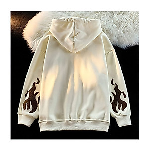 Ponitrack Aesthetic Hoodie Y2K Hoodie Gothic Hoodie Flame Cross Print Streetwear Women Oversized Hoodie Zip Up (White,M,Medium)