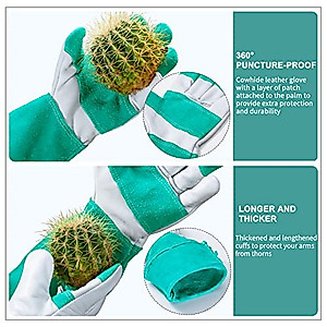 HODUP Gardening Gloves, Rose Pruning Gloves Thorn Proof, Long Cowleather Gauntlet Yard Work Gloves with Adjustable Cuffs