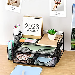 gianotter 3 Tier Desk Drawer Organizer, Office Desk Organizers and Accessories with 2 Pen Holder, Desk Accessories & Workspace Organizers for Home Office Supplies (Black)
