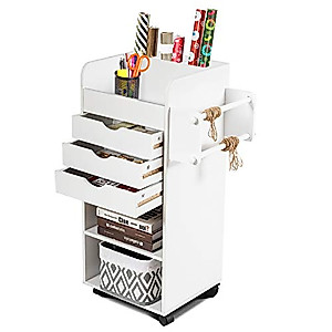 Tangkula Rolling Storage Drawer Cart, Home Office Mobile Drawer Cart, Wooden Utility Cart Storage Cabinet w/ 3 Drawers & 3 Open Storage Shelves, Paper Organizer w/Lockable Casters