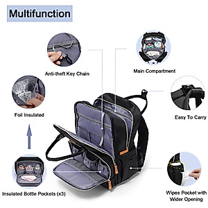 NUNET Diaper Bag Backpack Black W. Portable Changing Pad, Stroller Straps, Large Diaper Bag for 2 Kids (Girls/Boys), Multipurpose Lightweight Travel Back Pack for Moms Dads