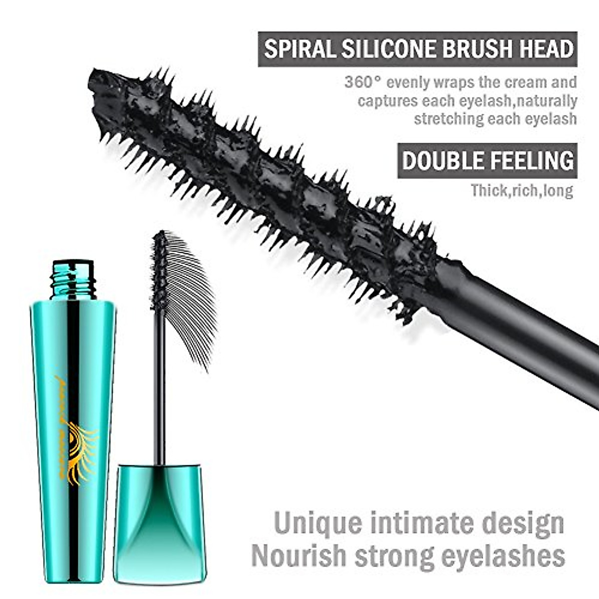 Mascara Lash 4D Mascara Waterproof Fiber Mascara Liquid Lash Mascara Thick Eyelash Long Lasting Smudge-Proof with 360 Degrees Spiral Brush(1 PCS)