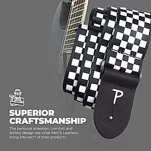 Perri’s Leathers Adjustable Guitar Straps for Kids, Men & Women - Polyester Guitar Strap for Acoustic, Bass and Electric Guitar - Guitar Strap for Punk Lovers - Adjustable Size – Black/White Checkers