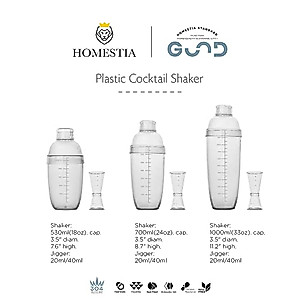 Homestia 24 oz Plastic Cocktail Shaker 3-Piece Drink Mixer Boba Tea Shaker W/Jigger
