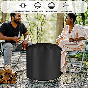 SELUGOVE Fire Pit Cover Round for Solo Stove Yukon Waterproof Winter Indoor Outdoor 32"Dia x 18.5"H 600D Polyester Anti-Crack Heavy Duty - Black,Solo Stove Yukon Cover