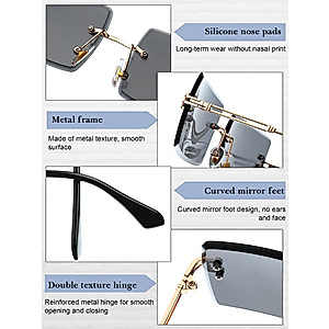 Frienda 4 Pairs Rimless Rectangle Sunglasses Frameless Square Glasses Vintage Transparent Eyewear for Women Men (Fresh Colors,Metal Frame)