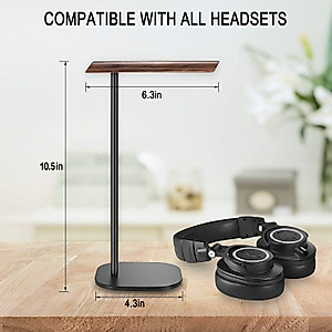 G GVOEARS Headphone Stand, Walnut Wood Headset Stand, Support Dual Headphones Suspension & Aluminum Alloy Support Rod Hanger, Dual Headphones Stand,Headset Holder