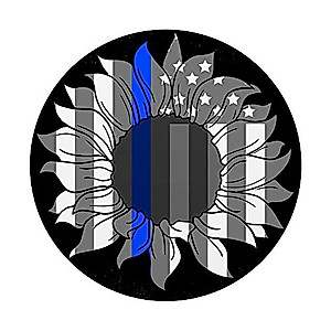 Sunflower American Flag Thin Blue Line Police Cop Wife Gift PopSockets PopGrip: Swappable Grip for Phones & Tablets