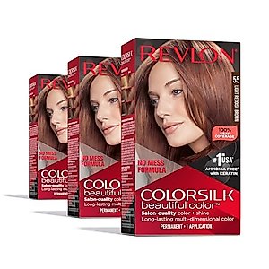 Revlon Permanent Hair Color, Permanent Red Hair Dye, Colorsilk with 100% Gray Coverage, Ammonia-Free, Keratin and Amino Acids, Red Shades (Pack of 3)