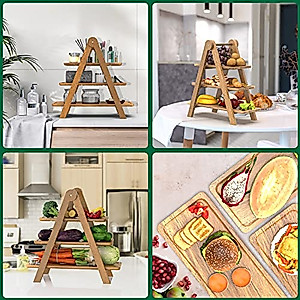 Wooden 3 Tier Serving Tray, Serving Trays for Entertaining, Solid Acacia Wood Party Serving Trays, Wedding Cupcake Stand, Fruit, Charcuterie, Appetizer Serving Tray, Cheese Board (Set of 3 Plates)