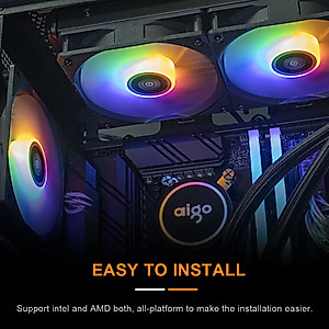 aigo AC SE360 CPU Liquid Cooler All-in-ONE Water Cooling System LED Radiator 120mm PWM Fans for Intel LGA115X /1200/2011 /2011-V3 /2066/1366/775 for AMD AM2/AM2+/AM3 /AM3+ /AM4 (AC SE360)