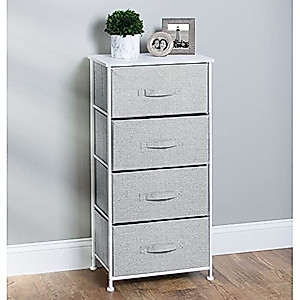 mDesign Tall Dresser Storage Tower Stand with 4 Removable Fabric Drawers - Steel Frame, Wood Top Organizer for Bedroom, Entryway, Closet - Lido Collection - Gray