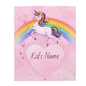Personalized Kids Unicorn Blanket, Velveteen Plush Blanket, Ultra Soft and Comfortable Blanket, Ideal for Calming and Sleeping, Light Pink Color, 50Wx60L
