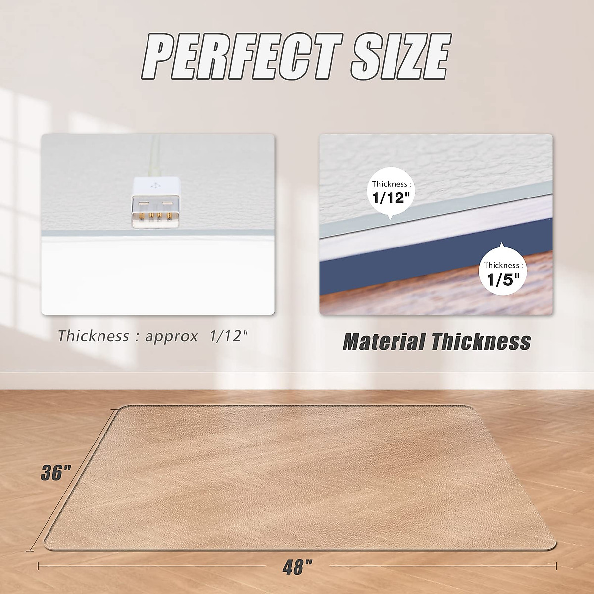 Sycoodeal 1/12 Inch Extra Thick Transparent Clear Office Chair Mat Heavy Duty Floor Protector Chair Mats for Rolling Chairs 48" x 36"