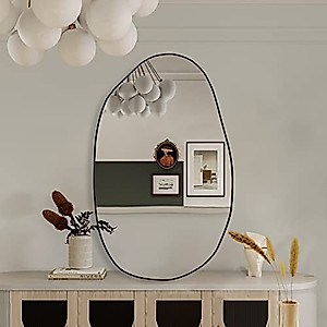 CISTEROMAN Irregular Wall Mirror, Asymmetrical Wall Mounted Mirror, Entrance Mirror, Black Wood Frame Mirror for Living Room, Bathroom, Bedroom, Fireplace, Vanity Mirror 33.5 x 20.5 Inches