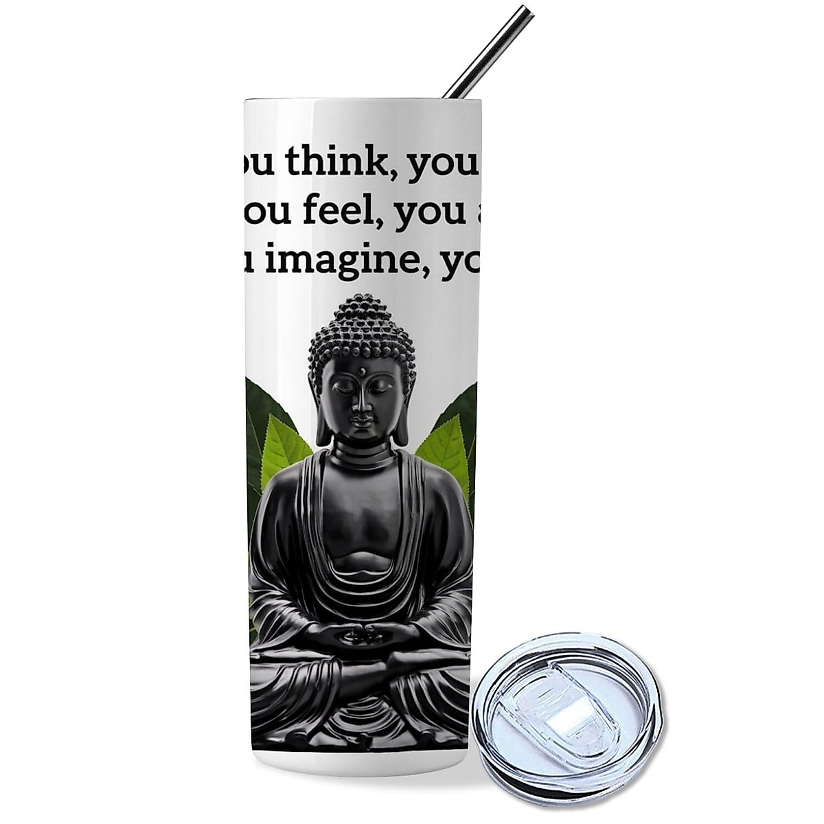 Tumbler with Lid and Straw Black Buddha (1) thermos coffee travel mugcute cups 20 oz insulated tumbler for Daily Holiday Decor Gift coffee cup