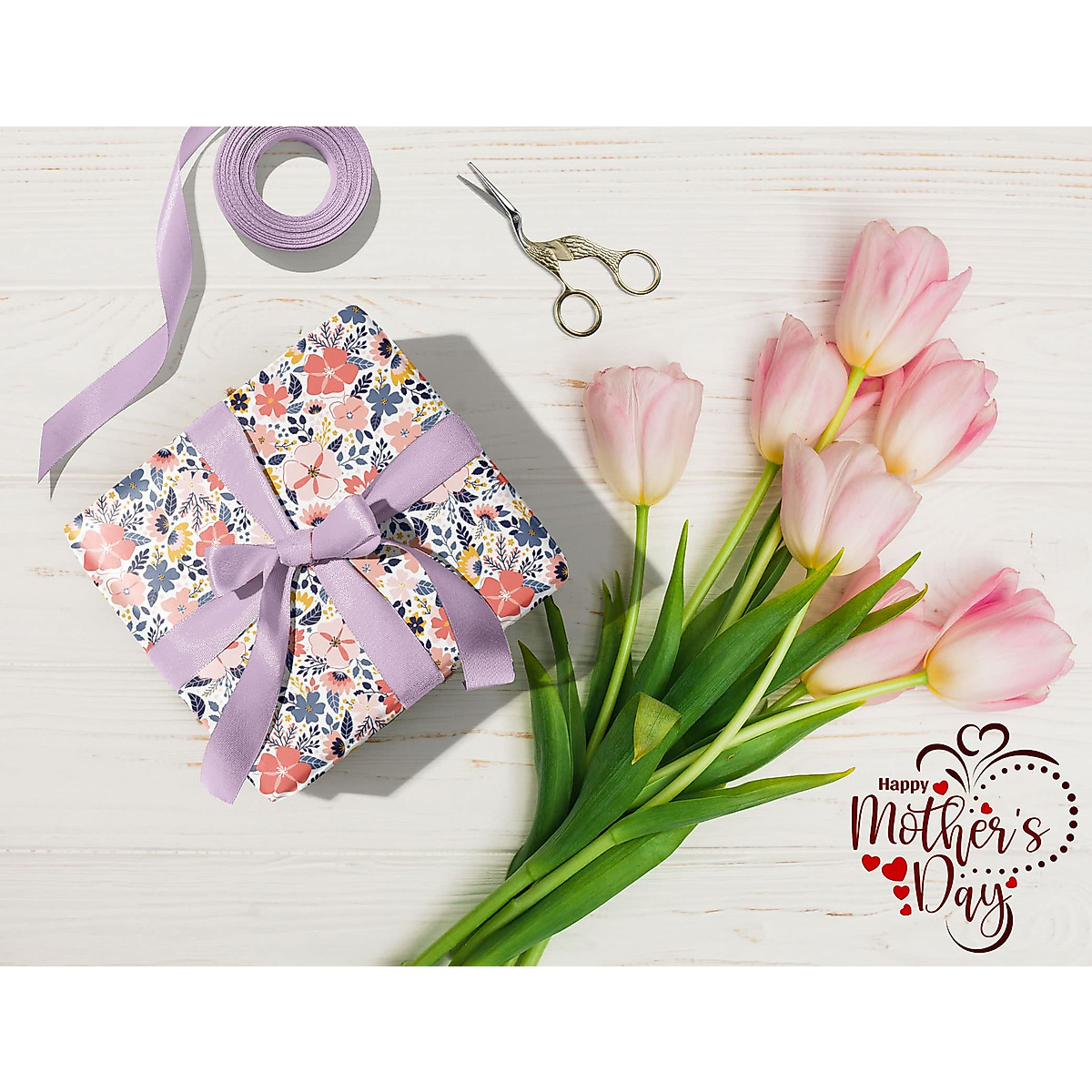 WAPLIGHAL Floral Wrapping Paper - Colorful Floral, Peony, MAMA and Mommys Girl Letter Designs - 8 Folded Sheets (20 x 29 Inches)