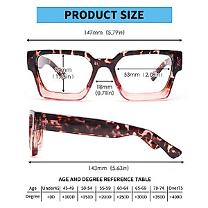 JM 3 Pack Square Oprah Style Reading Glasses for Women Men, Oversized Rectangle Spring Hinge Readers Blue Light Blocking +0.0